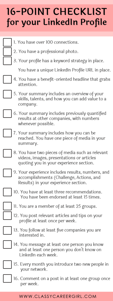 LinkedIn Profile: 16-Point Checklist - Classy Career Girl